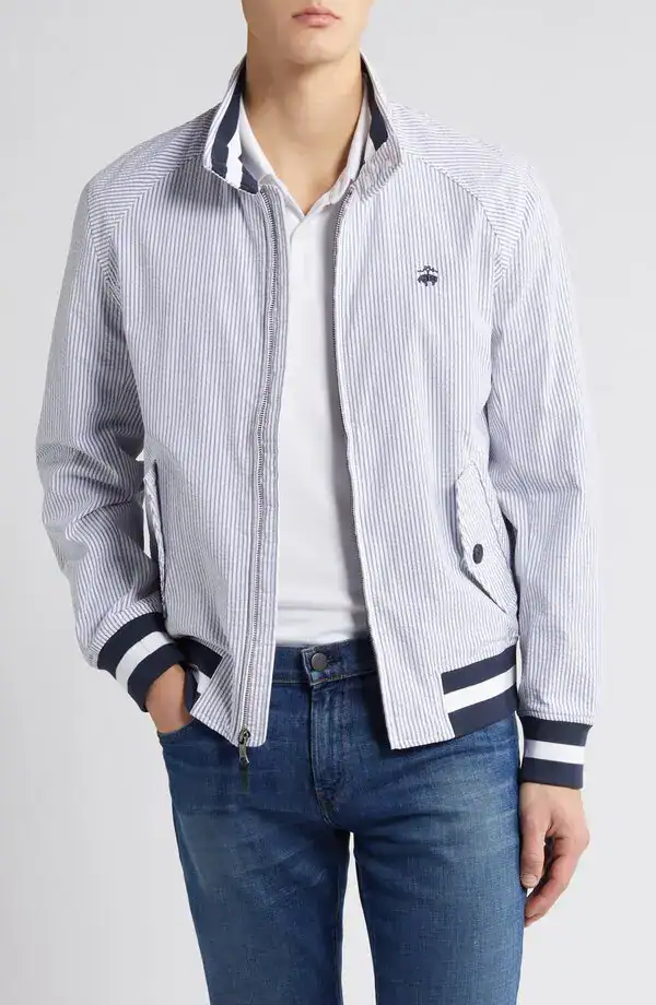Brooks Brothers Out Harrington Seersucker Jacket - Blue/ Ivory